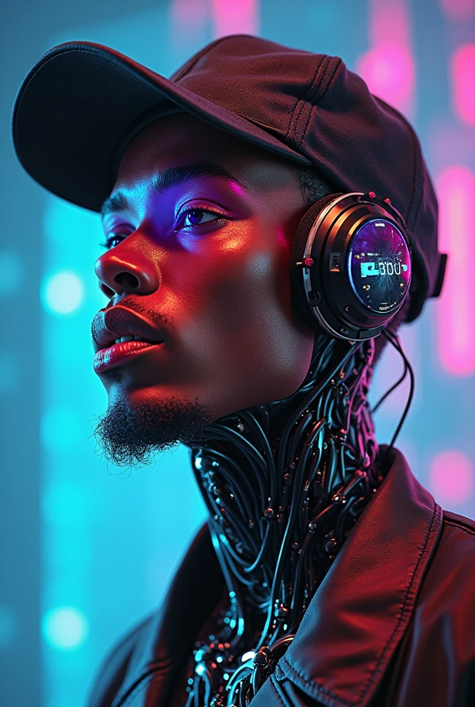 *"Create a hyper-realistic full-body portrait of a futuristic humanoid ...