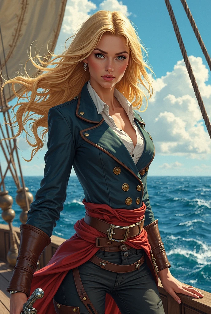 Blonde pirate captain girl - SeaArt AI