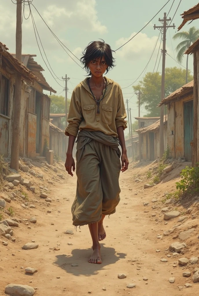 Low-income walking on the road without shoes - SeaArt AI