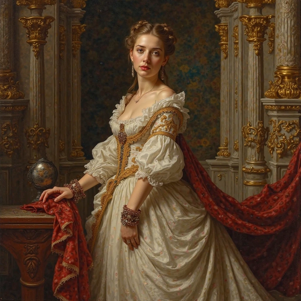"A beautiful Renaissance-style oil painting of a noble lady, soft brush ...