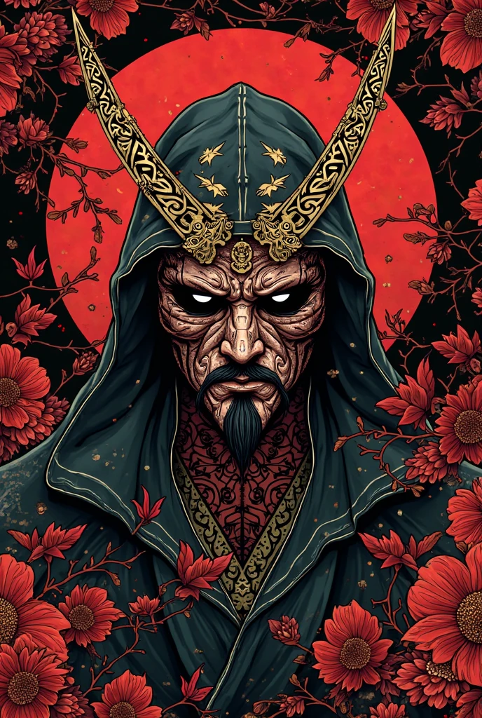 Yakuza-inspired pattern design, intricate, mask and katana patterns ...