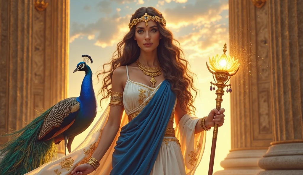 A regal woman stands at the grand entrance of a golden temple - SeaArt AI