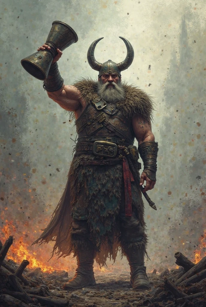 Viking after a battle with a helmet, toasting victory - SeaArt AI