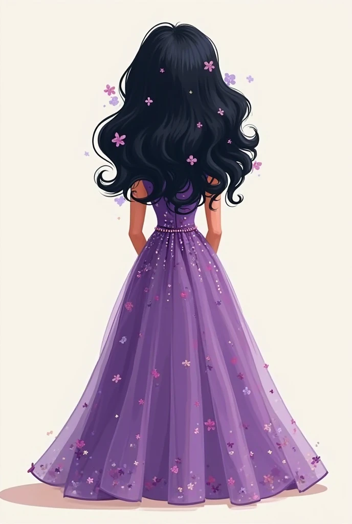 The cartoon of a debutante wearing a purple dress, She has her back and ...