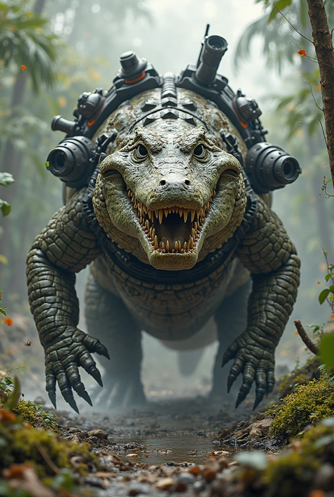A crocodile with military weapons - SeaArt AI