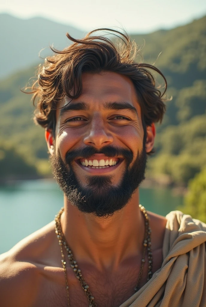 20-year-old ancient Greek man with beard smiling - SeaArt AI
