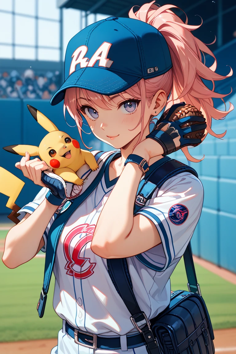 Pikachu holding a baseball glove The hat is a Rakuten Eagles hat The ...