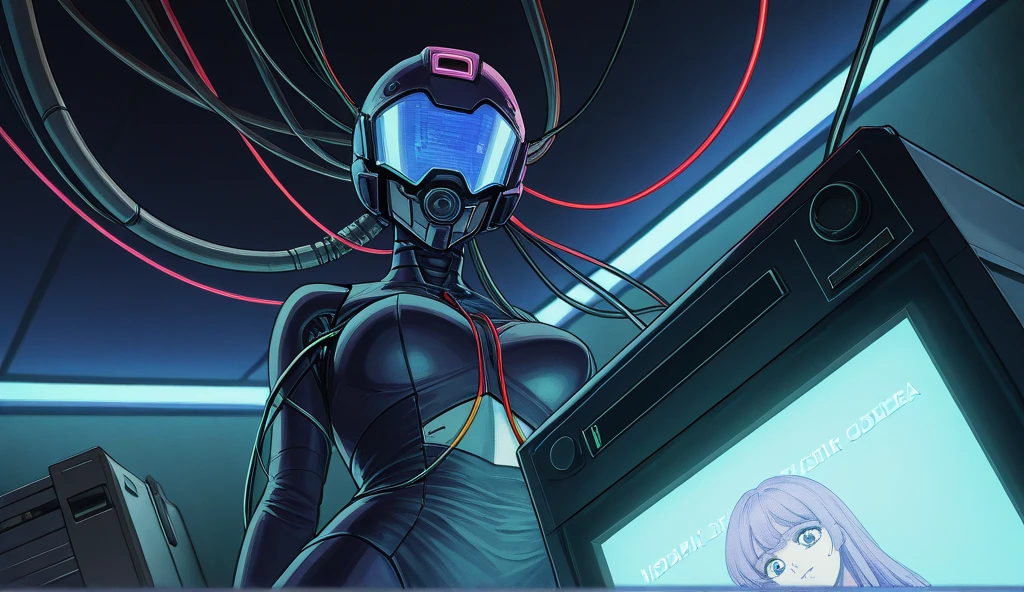 Dark tide retro cyber mechanical woman（. Digital rift that begins to distort in - SeaArt AI