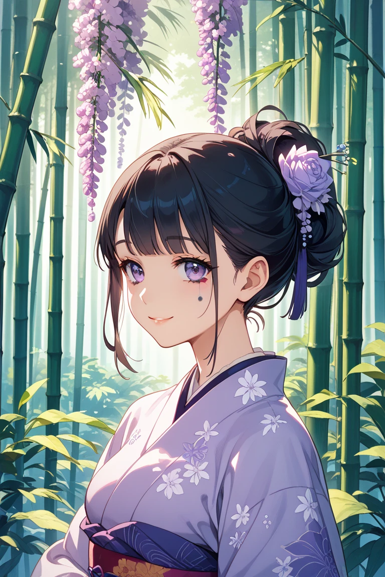 Bust-up portrait of a beautiful Japanese girl with black hair in an ...