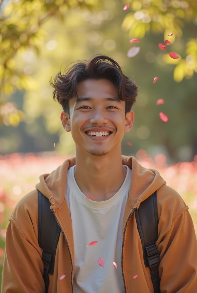 A cheerful young man, happy, posture, with friendly facial expression ...