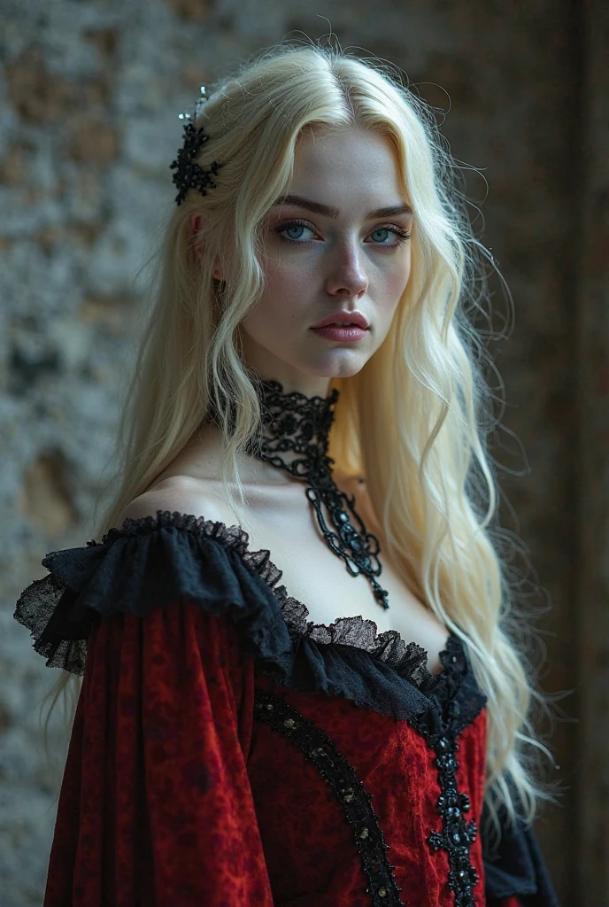Ethereal vampire beauty Gothic queen with long light blonde hair ...