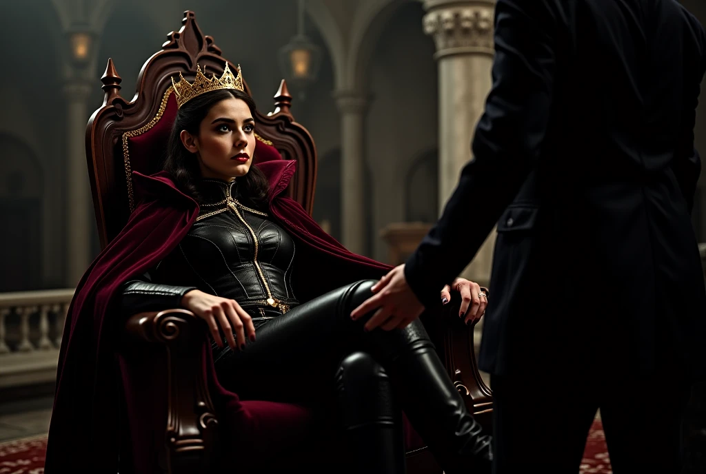 A young woman wearing a vampire outfit with leather pant and Medieval ...