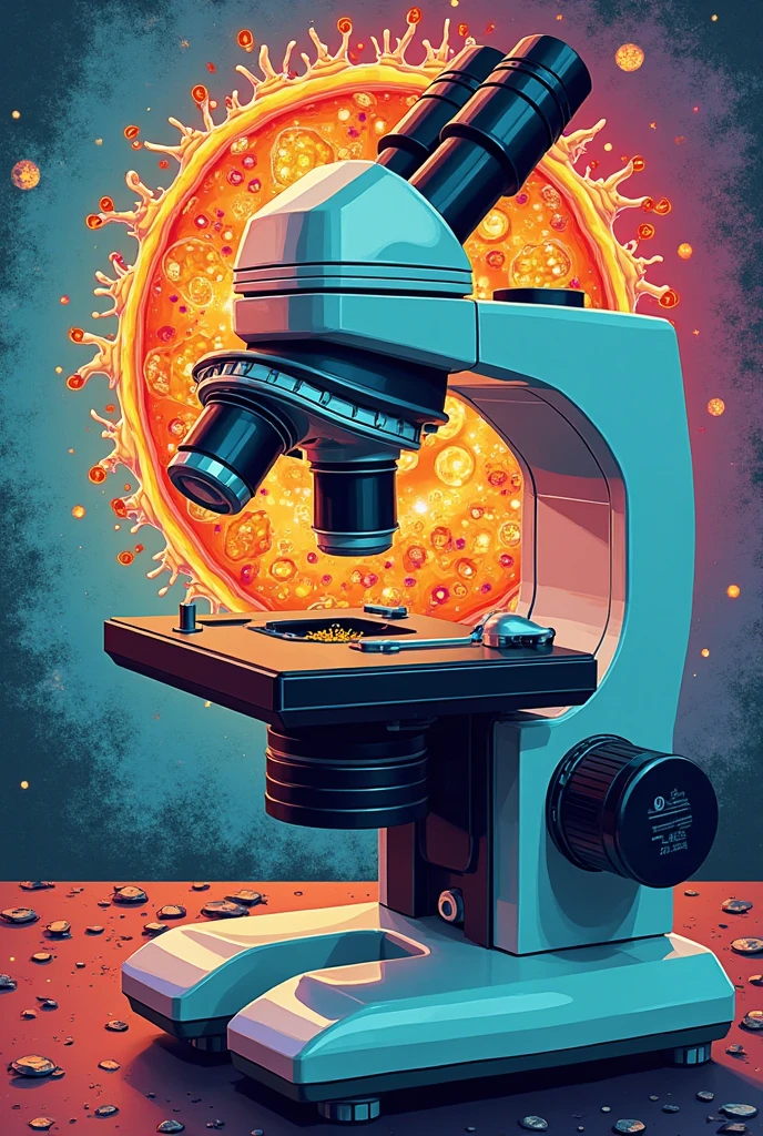 * image: A modern microscope with an image of a complex and colorful ...