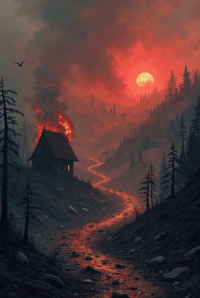 An old village dominated by evil energy, burning houses with few ...