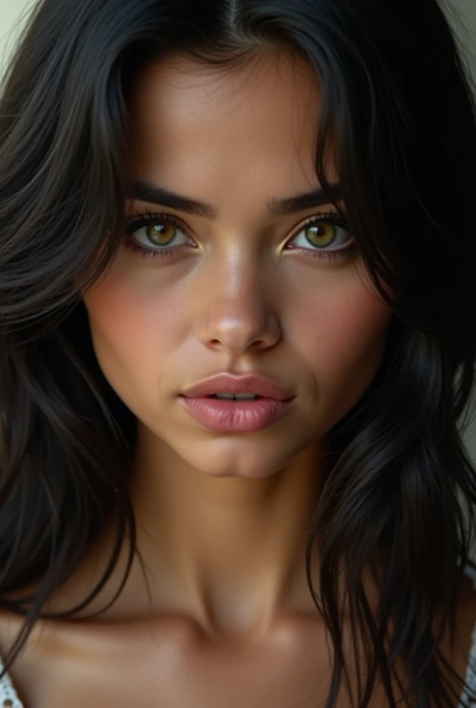 "A hyper-realistic portrait of a very young Latin woman, with fair skin ...
