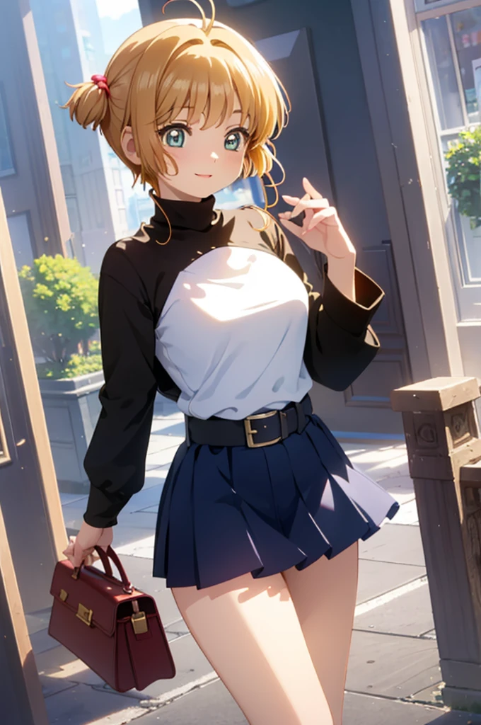 A beautiful girl wearing a skirt and boots walking through a crowded ...