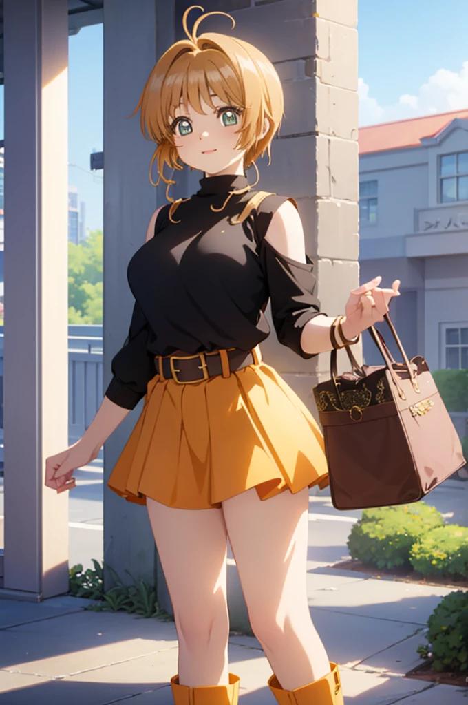 A beautiful girl wearing a skirt and boots walking through a crowded ...