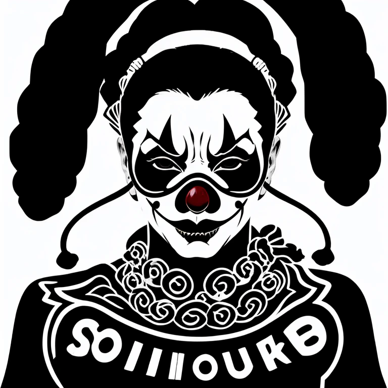 Crazy clown woman knitting,「SOWORKS」A logo design that says、with a ...