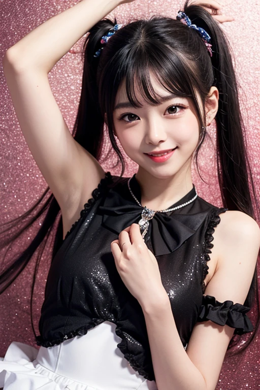 Twin tails black hair smile idol Frilly Costume glitter - SeaArt AI