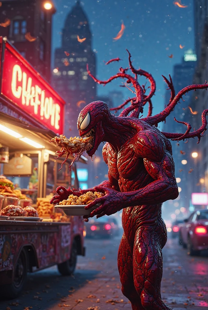 Carnage eating in a food truck in new York during the night Fortnite ...