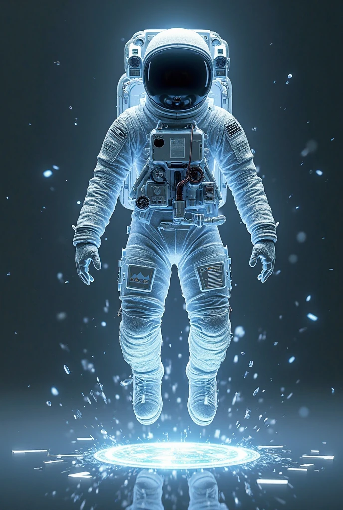 3D rendered transparent three-dimensional cyber-astronaut levitation ...
