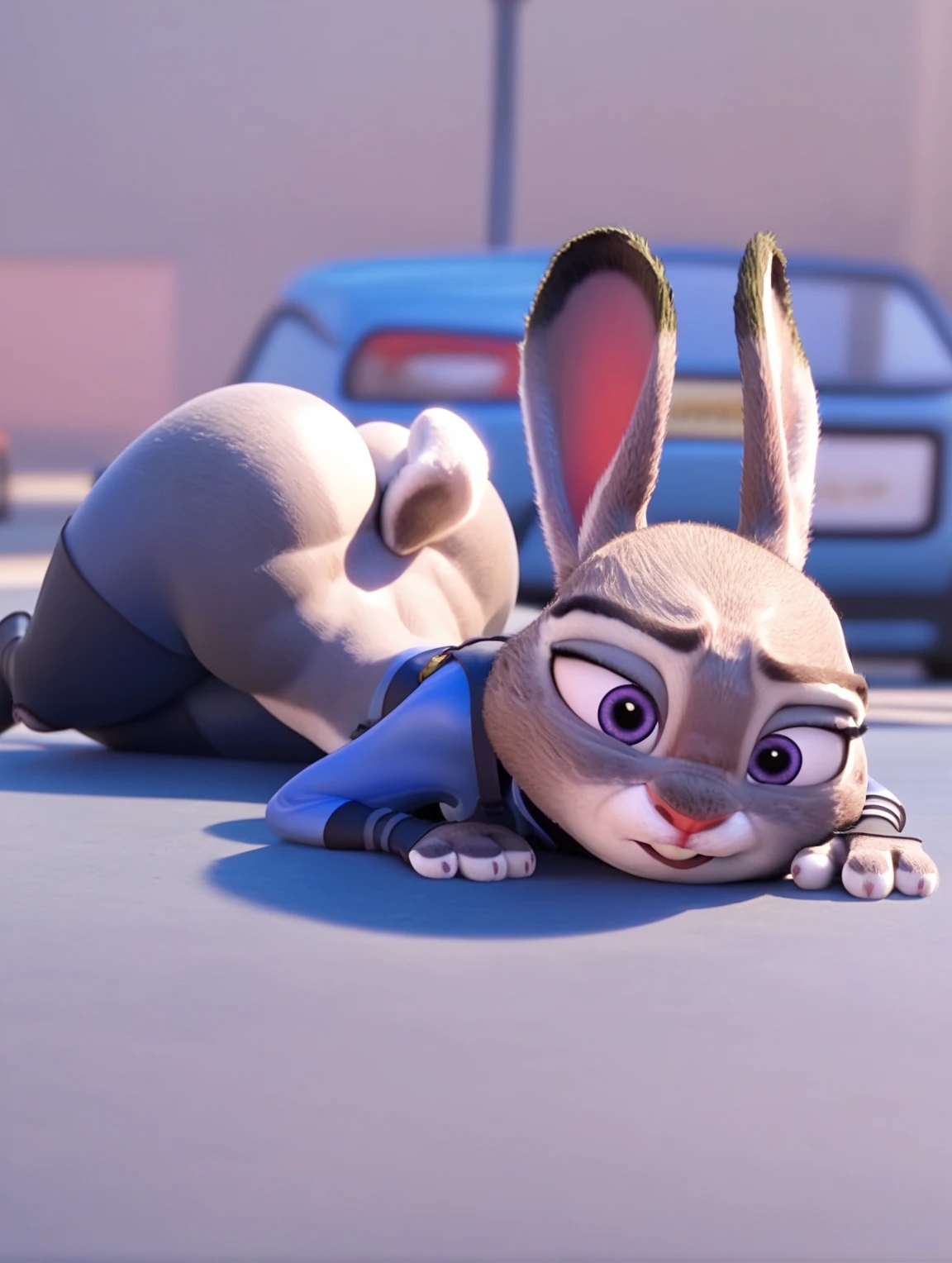 By disney pixar, 3d, solo, by qupostuv35, ((judy hopps, lying face down - SeaArt AI