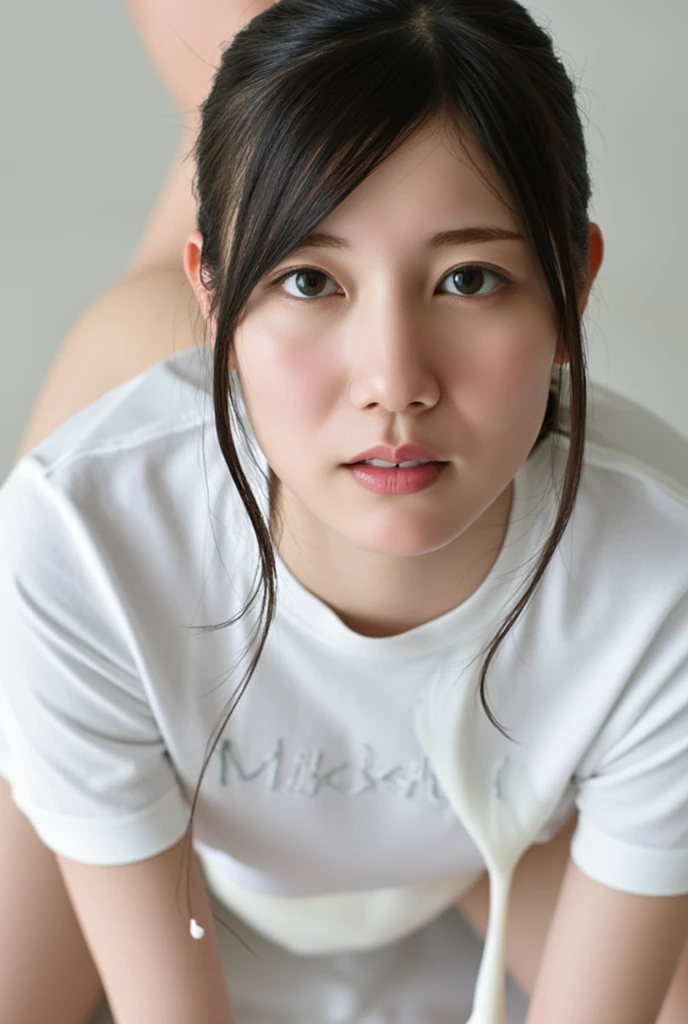 Head shot of a Japanese woman wearing a MILKFED logo t-shirt and chinos MILK on - SeaArt AI