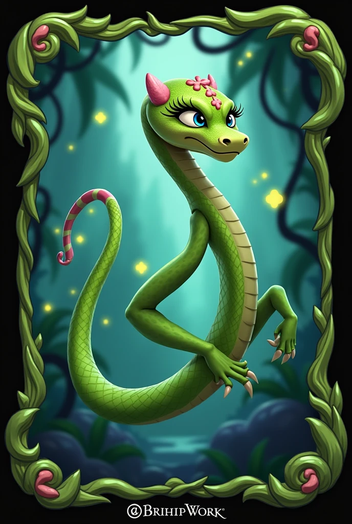 Create a vertical character card for a tabletop game featuring Viper ...