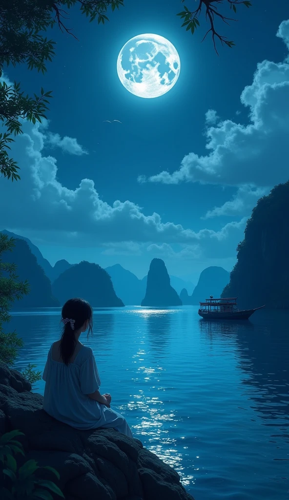 in high-definition images、家のある vietnamの night view、Halong Bay - SeaArt AI