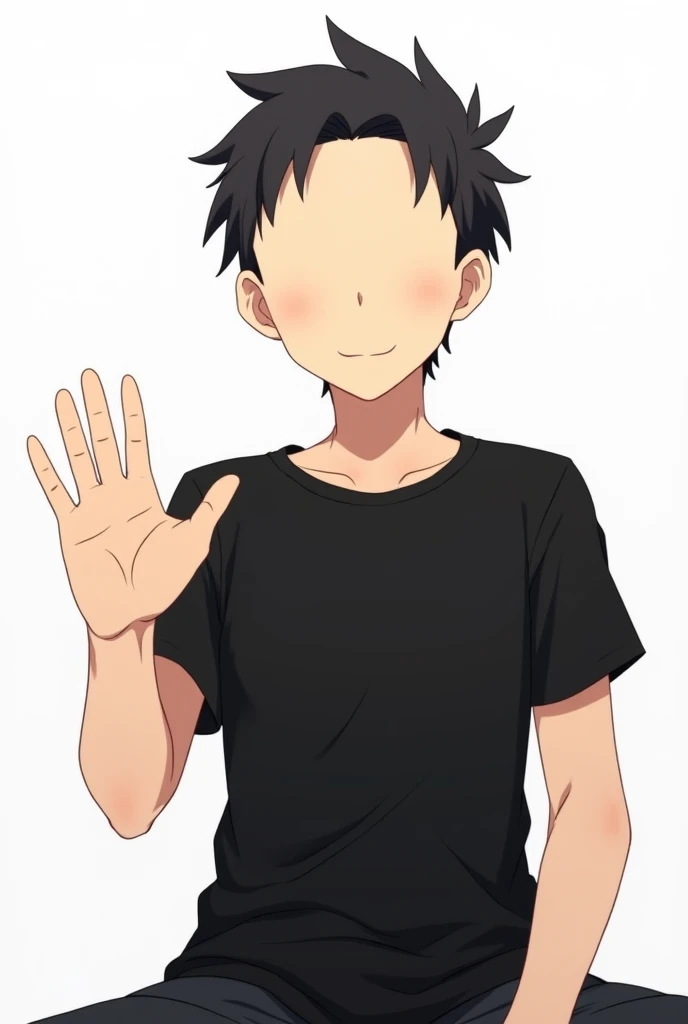 A faceless anime-style young man, around 20 years old, wearing a black ...