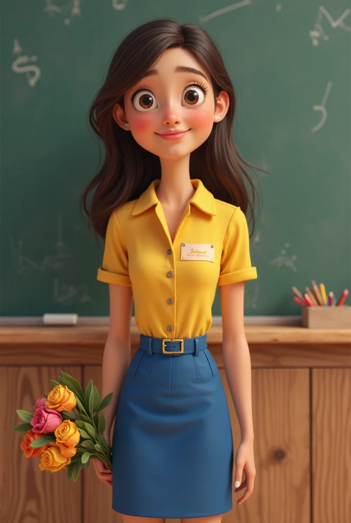 Pixar inspired movie poster a student teacher round face long hair a ...