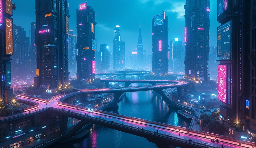 A futuristic technology city with towering skyscrapers featuring unique ...
