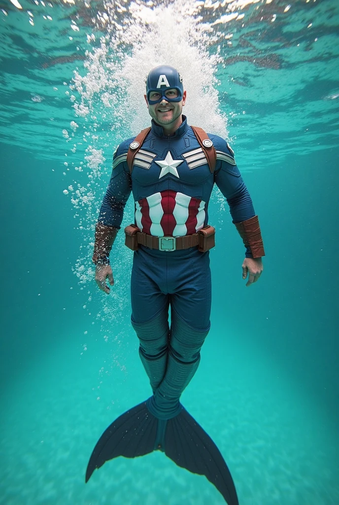 A man, likely Caucasian and middle-aged, is swimming underwater - SeaArt AI