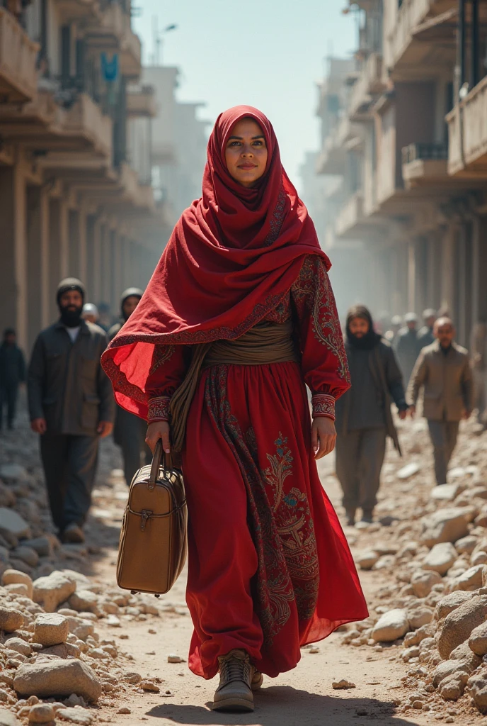 A wandering turkish woman helping people in war in gaza helping ren ...