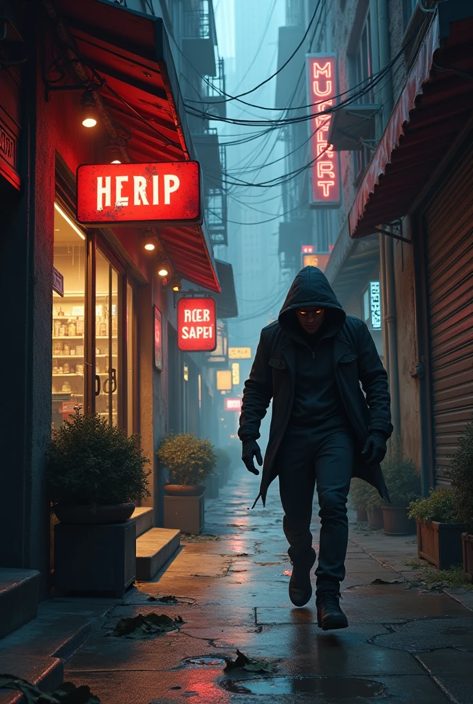 In a city, a thief was trying to steal money from a shop. - SeaArt AI