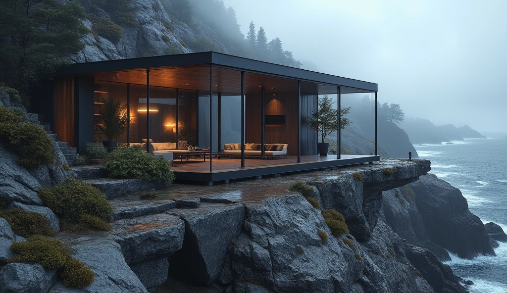 Un lussuoso , stylish home built on a rocky cliff, that dominates a ...