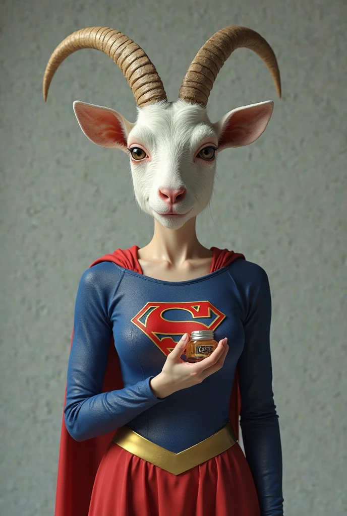 A 3D image of a girl in her early 20s with the head of a goat dressed ...