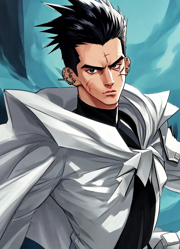 White man, with black and spiky hair, de 21 anos, art style with a nose ...