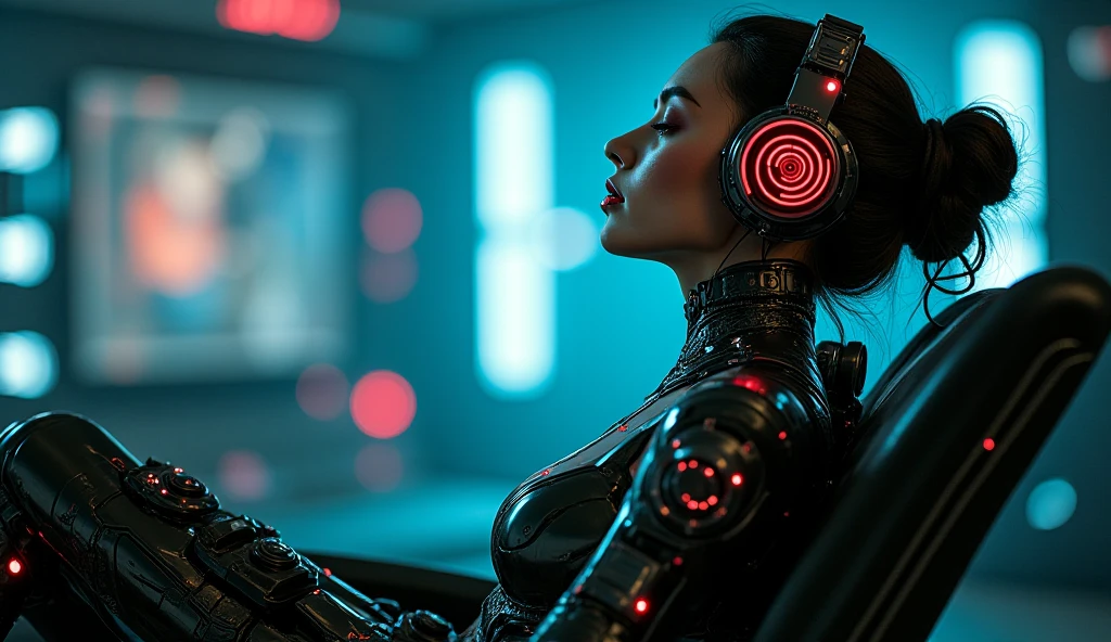 Cyborg woman listening to music - SeaArt AI