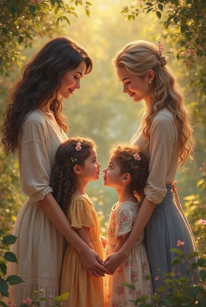 Photo Of Two Mothers And Daughters Holding Hands Seaart Ai