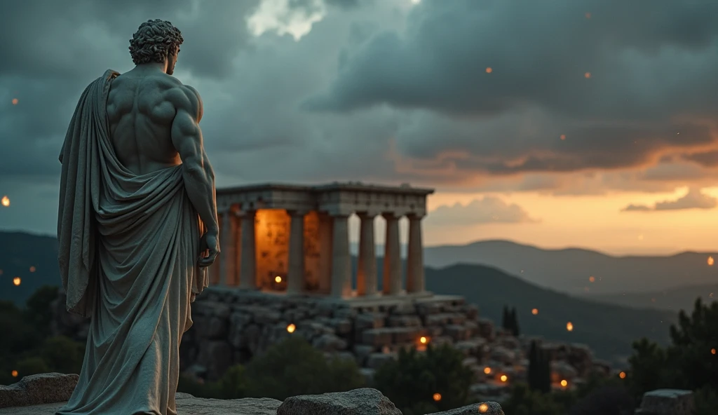 "A dramatic and cinematic scene featuring a rear view of a majestic ...