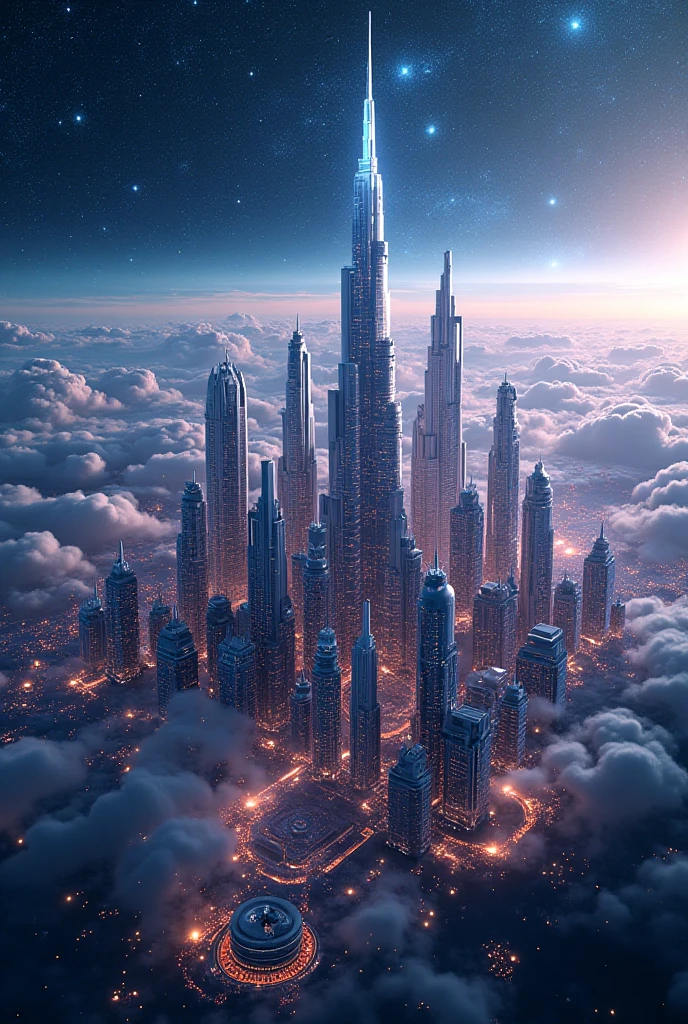 A stunning 3D render of a futuristic cityscape with the words - SeaArt AI