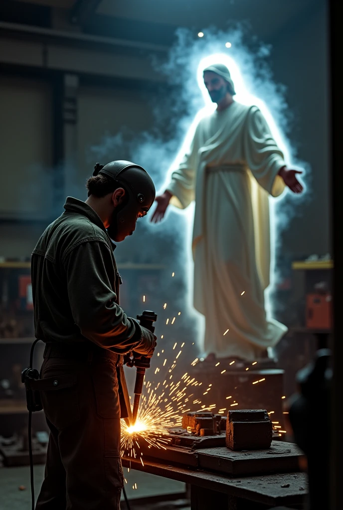 Welder with Jesus Christ - SeaArt AI