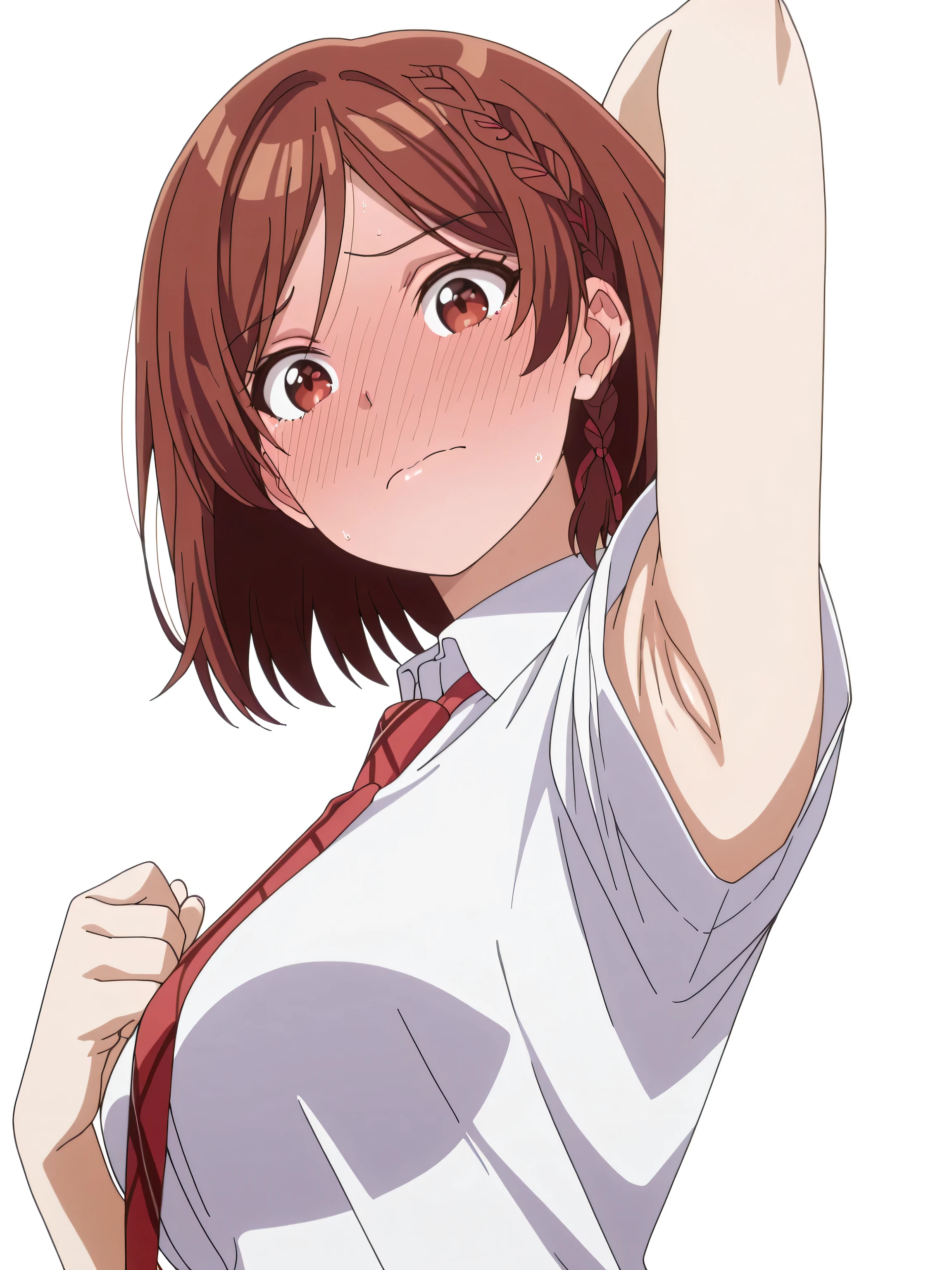 Anime girl with brown hair and white shirt and red tie - SeaArt AI