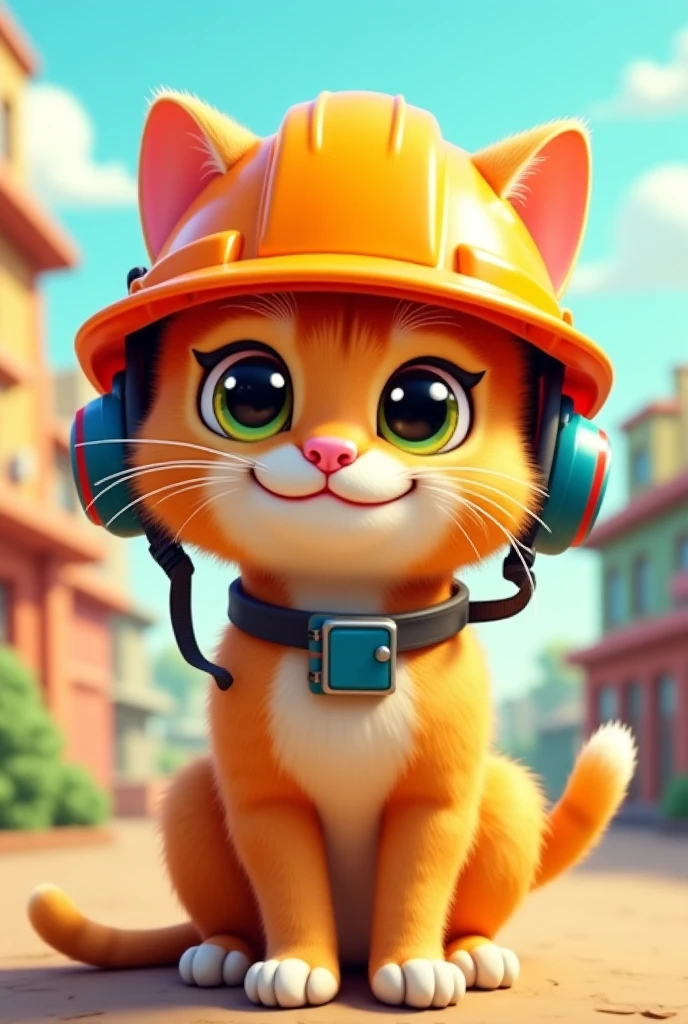 Cat with safety helmet in cartoon - SeaArt AI