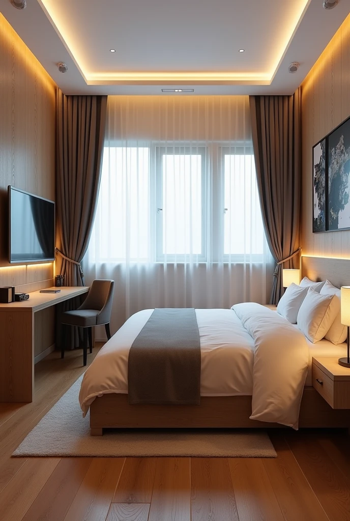 A small bedroom 4 meters long by 2 meters wide, That it has a modern ...