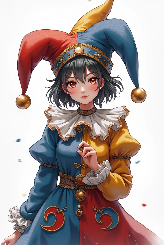 High quality, Anime girl in Jester clothes, sharp lines, The background ...