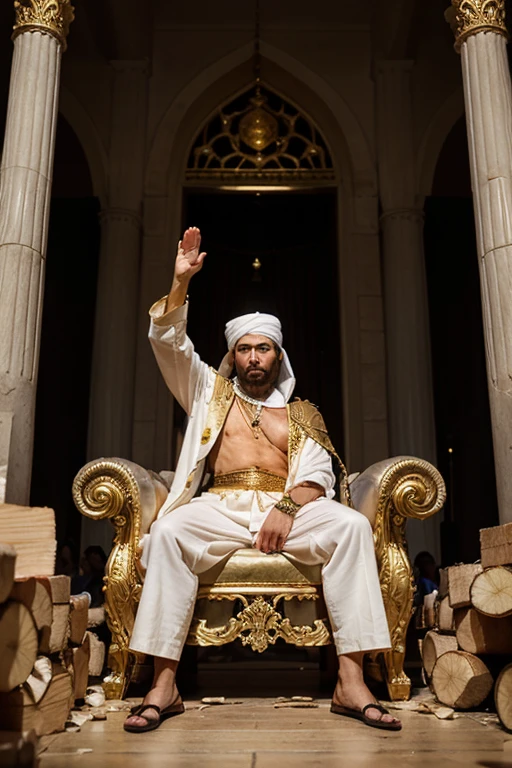 "An ancient Middle Eastern royal palace with a cruel-looking king ...