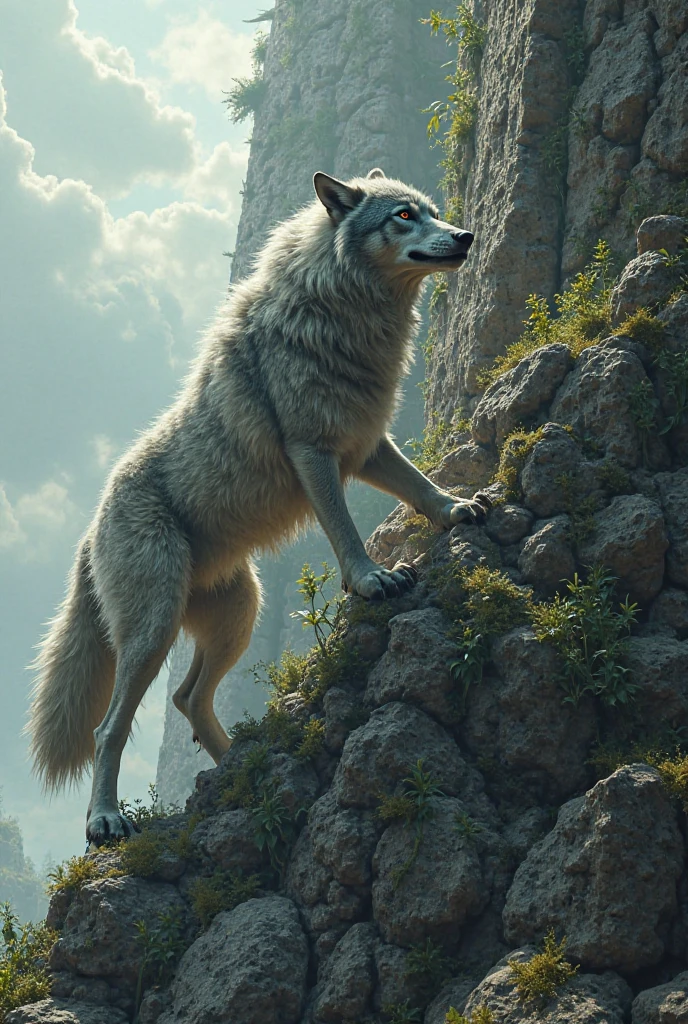 Generate me a wolf that climbs a huge tower - SeaArt AI