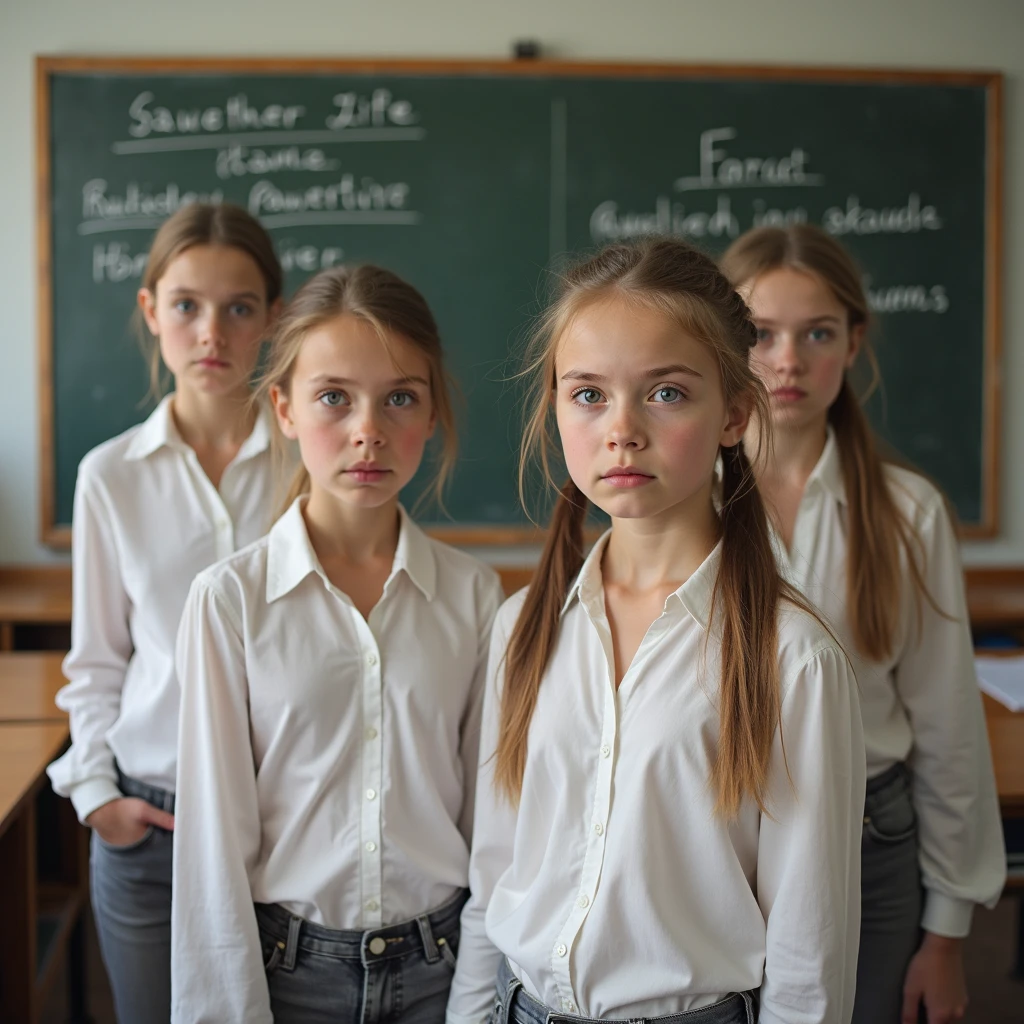 Real photo, 4 very young Slovakian girls with terrified innocent faces ...